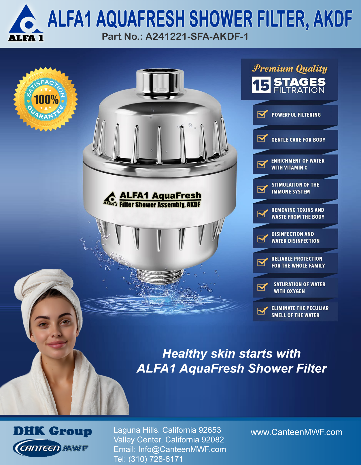 ALFA1 AquaFresh Shower Filter, 15-Stage Water Filtration System, Tool ...